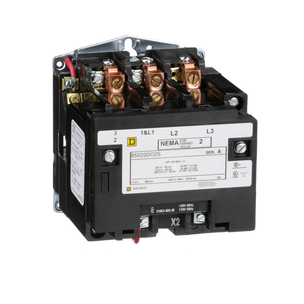 8502SDO2V02S - NEMA Contactor, Type S, nonreversing, Size 2, 45A, 25 HP ...