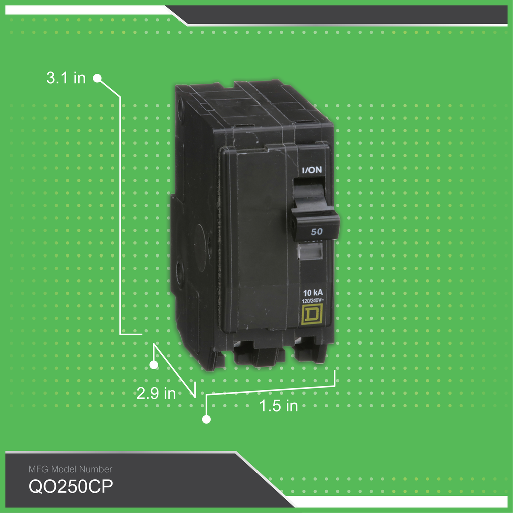 Square D QO250 Miniature Circuit Breaker 50A 120/240V 2P , Plug-On ...