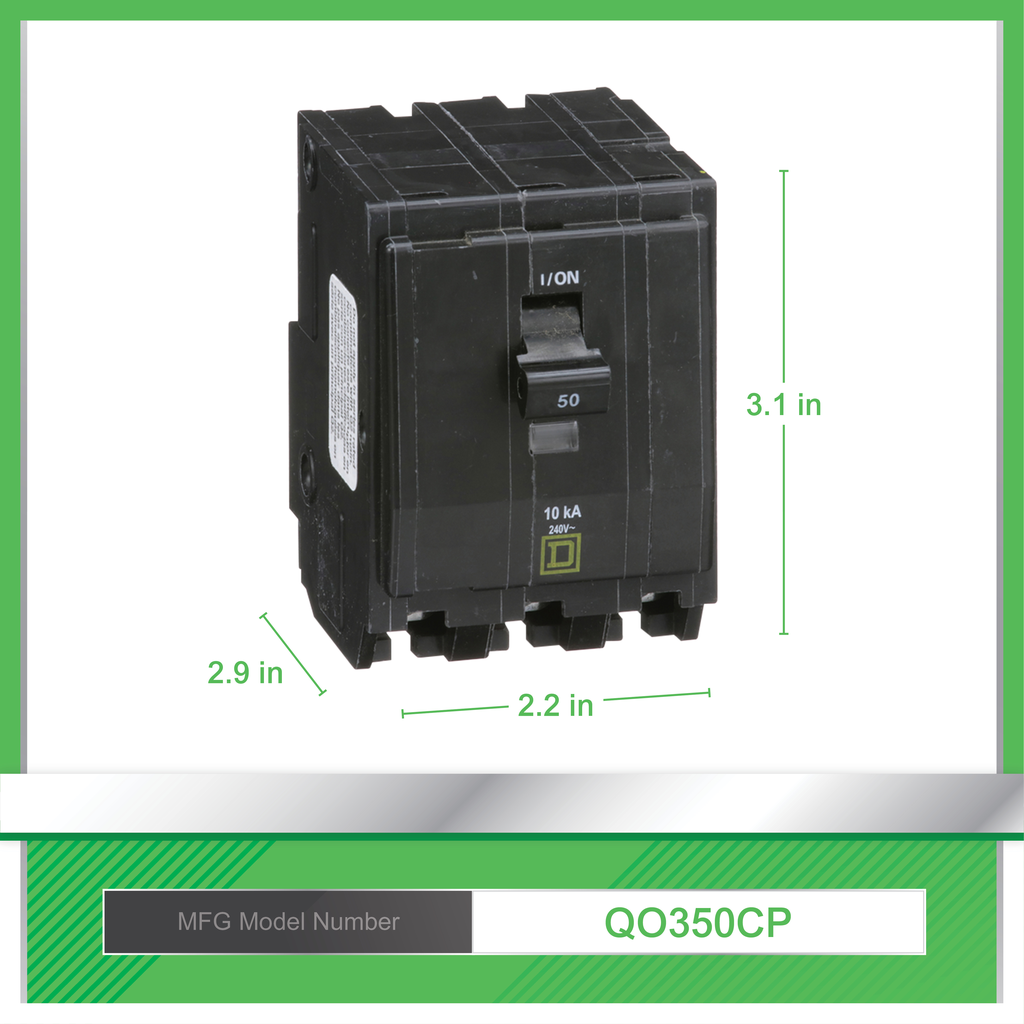 Square D QO350 Miniature Circuit Breaker 50A 240V 3Ph , Plug-On | Viking Electric