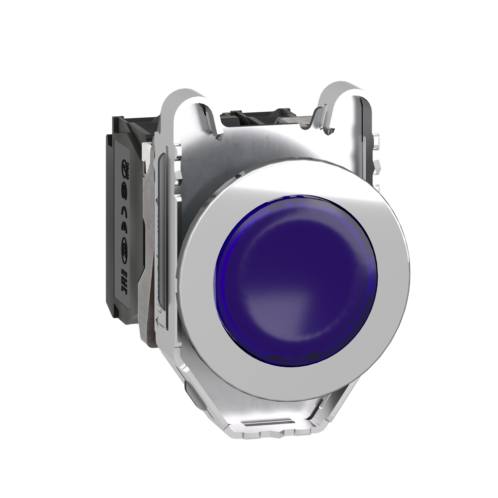 XB4FW36G5 - Illuminated push button, Harmony XB4, metal, blue flush mounted, 30mm, universal LED ...