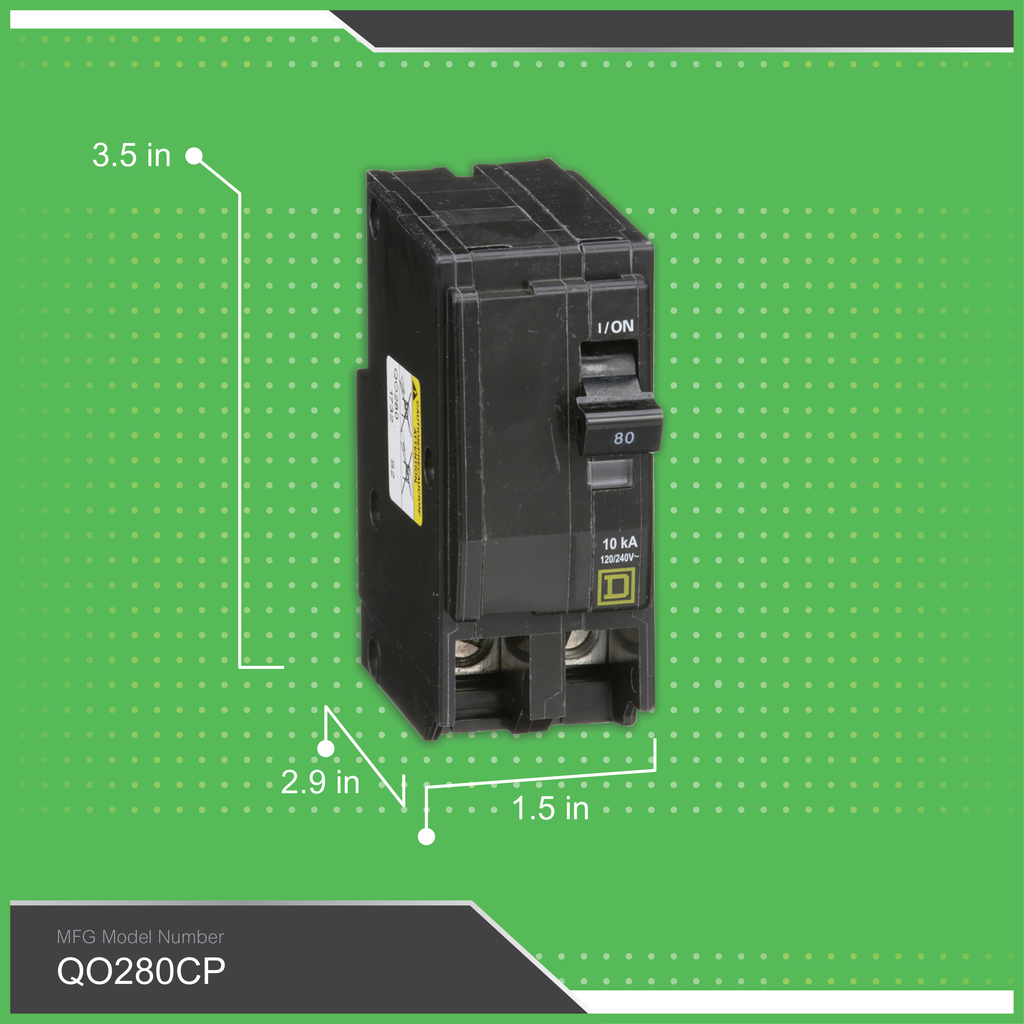 Square D QO280 Miniature Circuit Breaker 80A 120/240V 2P 1Ph , Plug-On ...