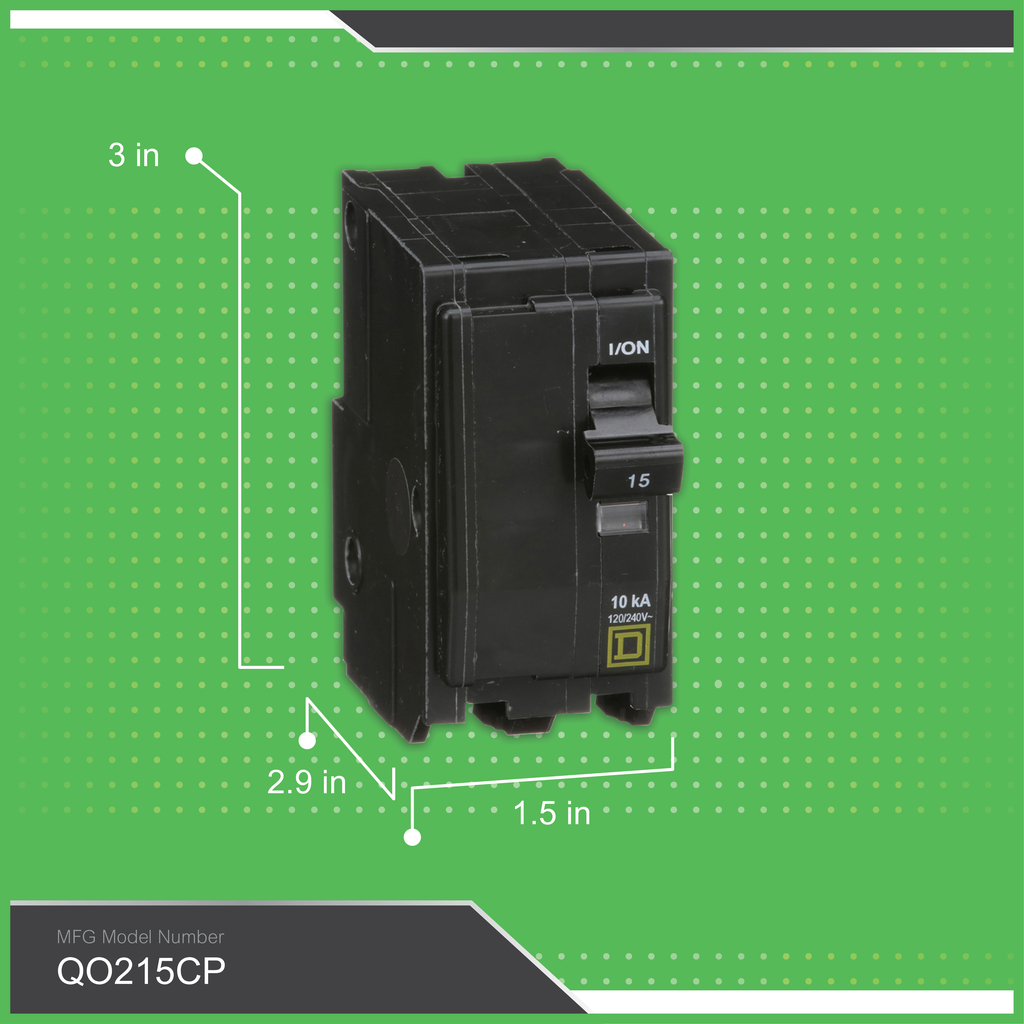 Square D QO215 Miniature Circuit Breaker 15A 120/240V 2P 1Ph , Plug-On ...