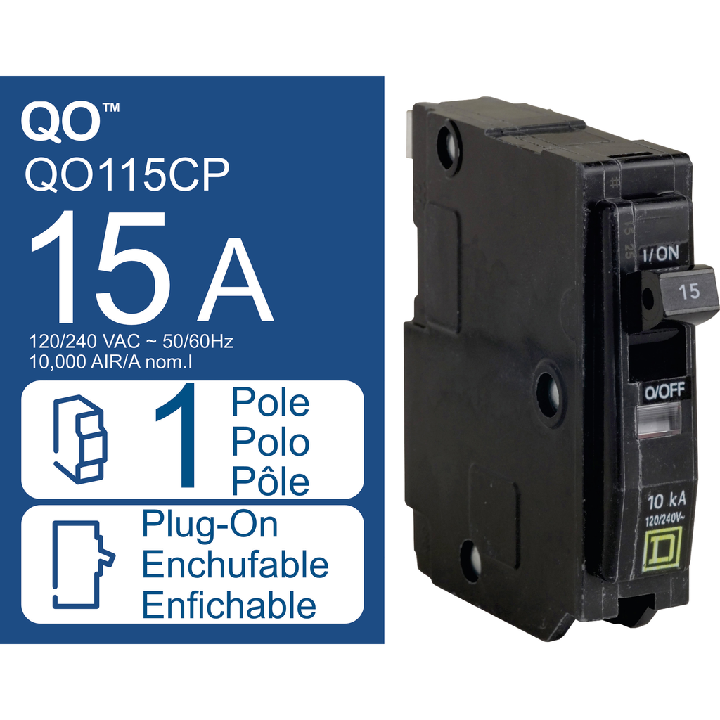 Square D QO115 Miniature Circuit Breaker 15A 120/240V 1P , Plug-In | Crawford Electric Supply