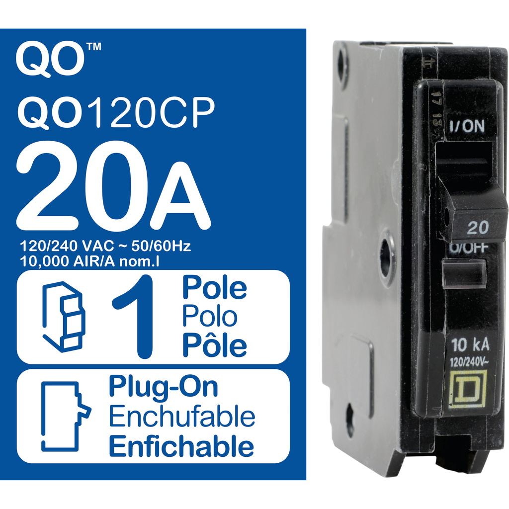 Square D QO120 20amp 120/240v 1Pole Miniature Circuit Breaker, Plug-In ...