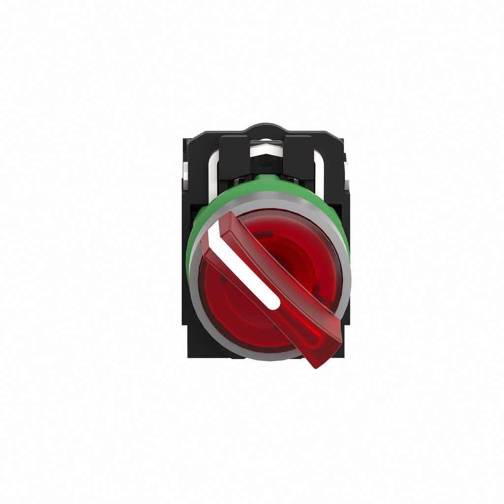 Illuminated selector switch, Harmony XB5, universal LED, grey bezel, red handle, 22mm, 2 ...