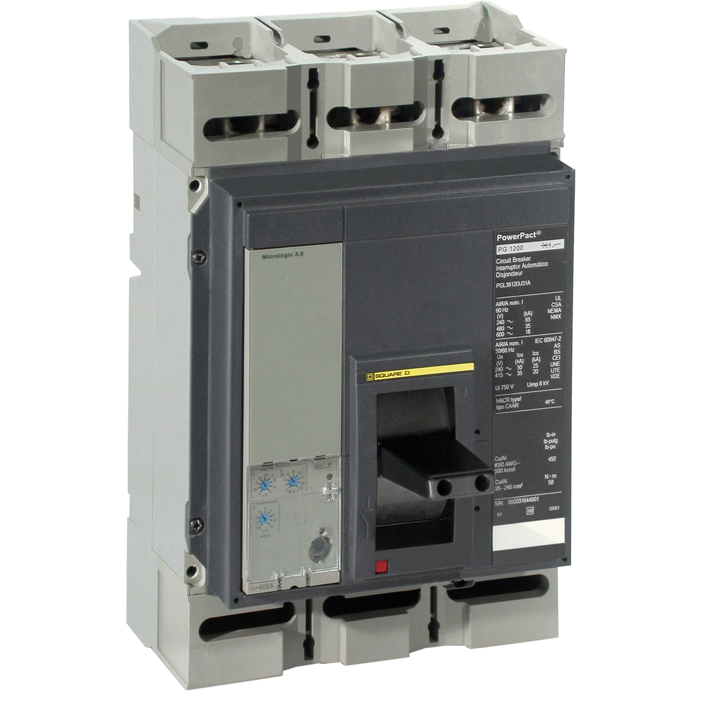 Circuit breaker, PowerPacT P, 1000A, 3 pole, 600VAC, 65kA, lugs ...