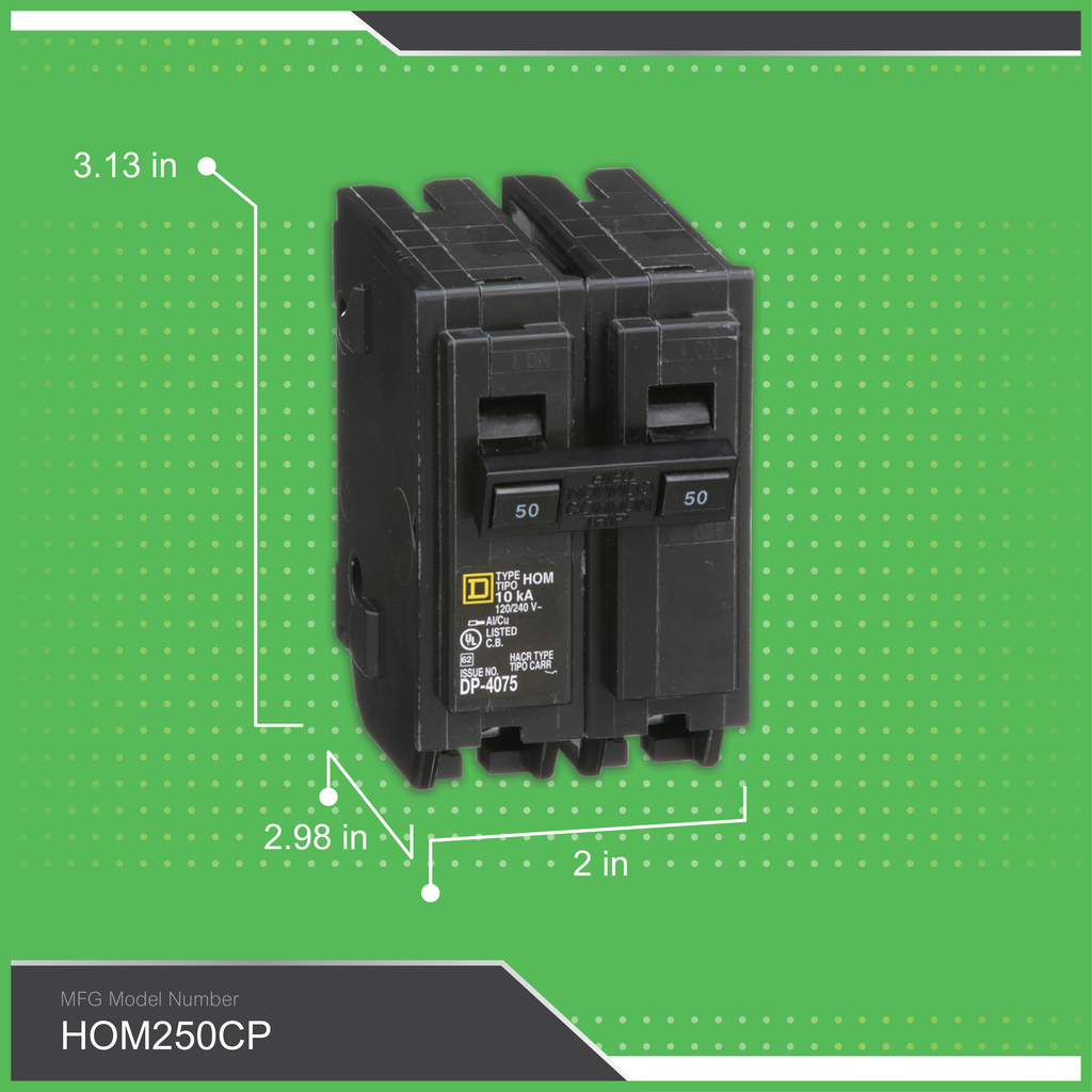 Square D HOM250 120/240 Volt 50 Amp Miniature Circuit Breaker | Cooper ...