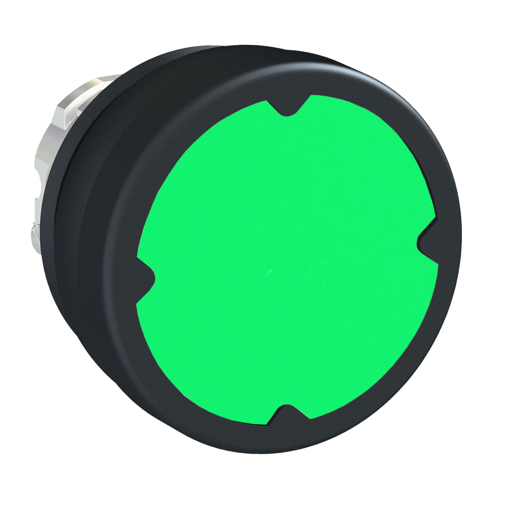 Head for illuminated push button, Harmony XB4, metal, green flush, 22mm, spring return, unmarked ...