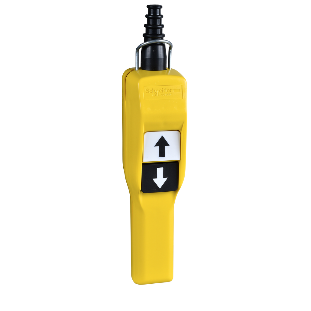 Pendant control station, Harmony XAC, plastic, yellow, pistol grip, 2 push buttons with NO+NC ...