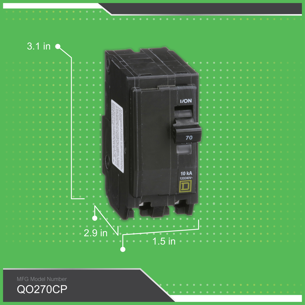 Square D QO270 Miniature Circuit Breaker 70A 120/240V 2P 1Ph , Plug-On ...