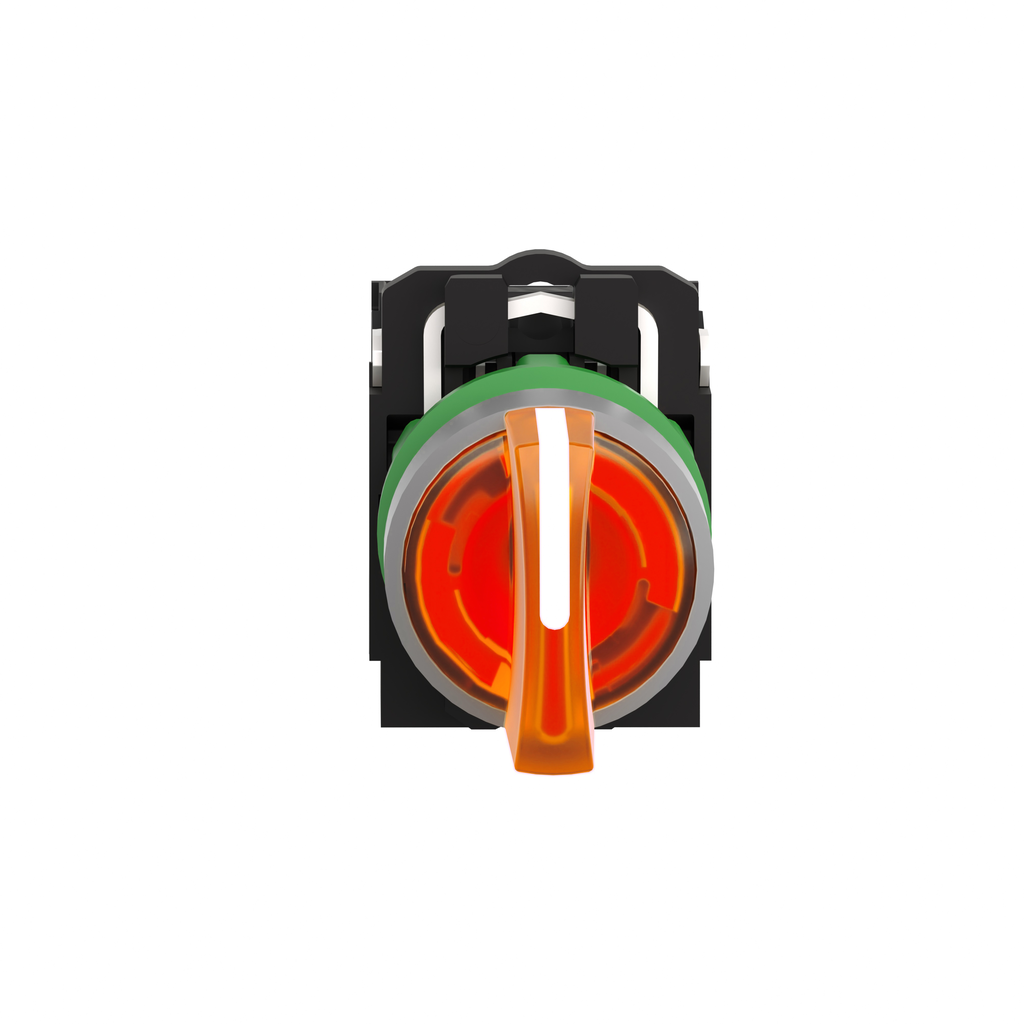 Illuminated selector switch, Harmony XB5, universal LED, grey bezel, yellow handle, 22mm, 3 ...