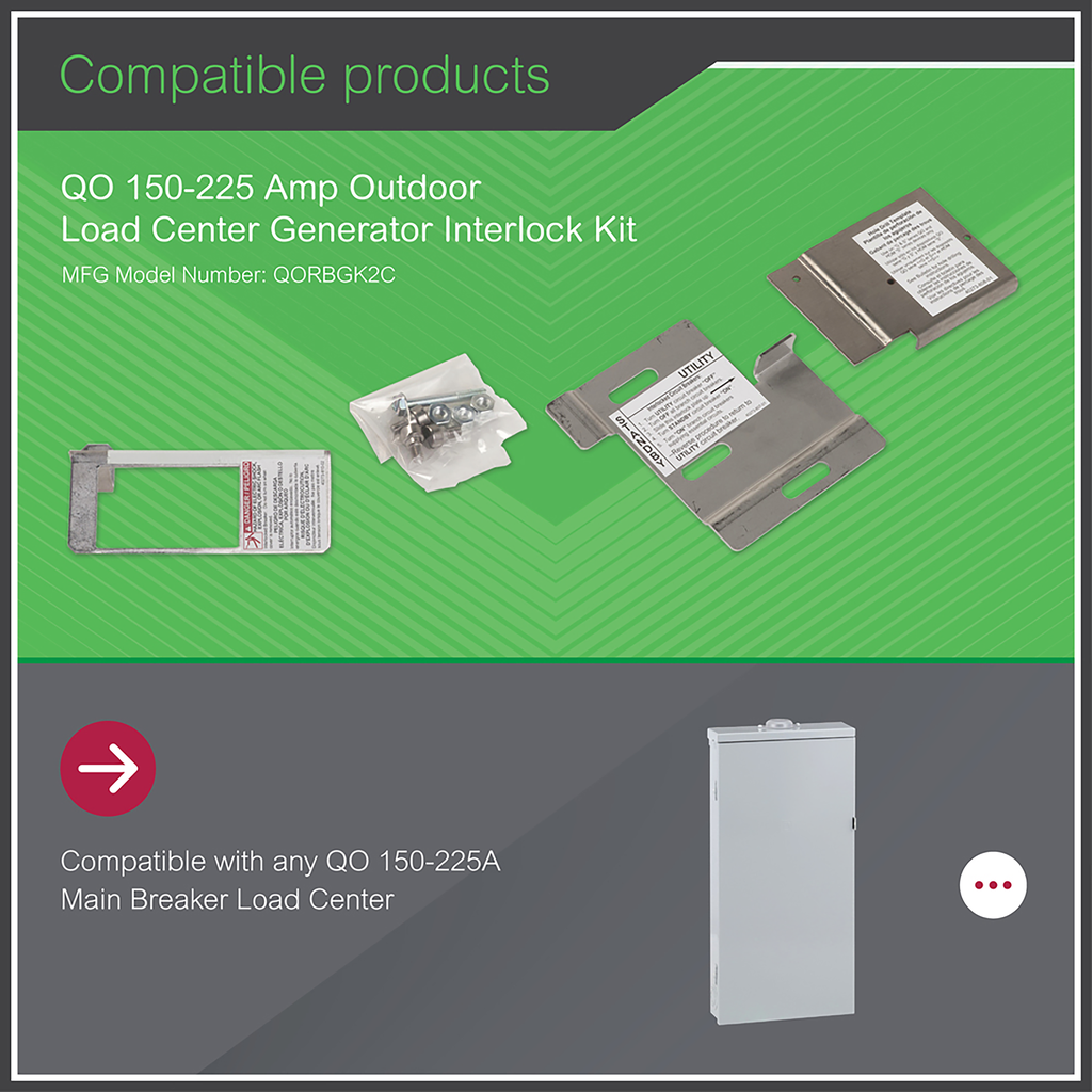 Load center accessory, QO, generator interlock kit, 150A to 225A, 2 ...