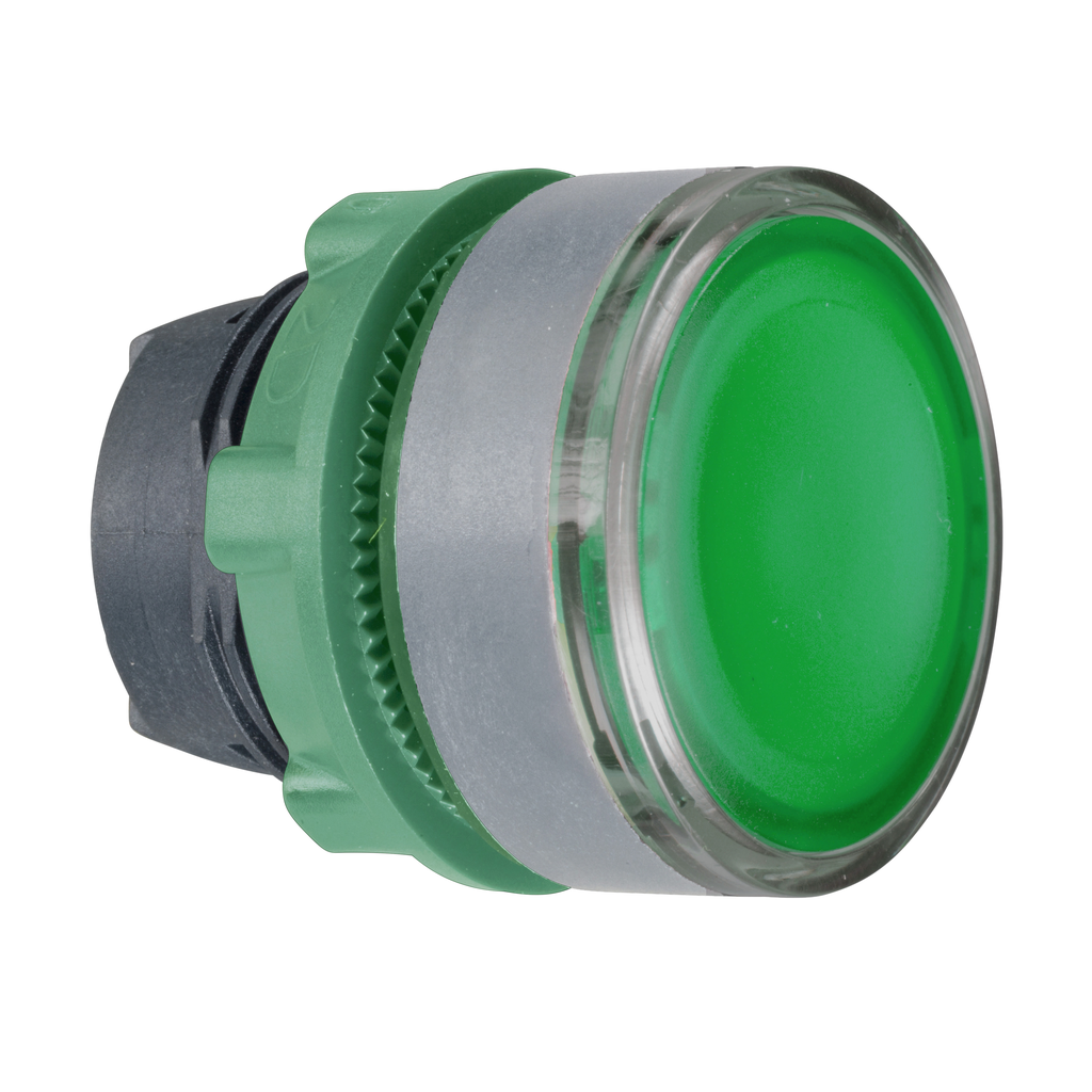 Head for illuminated push button, Harmony XB5, grey bezel, green flush, 22mm, universal LED ...