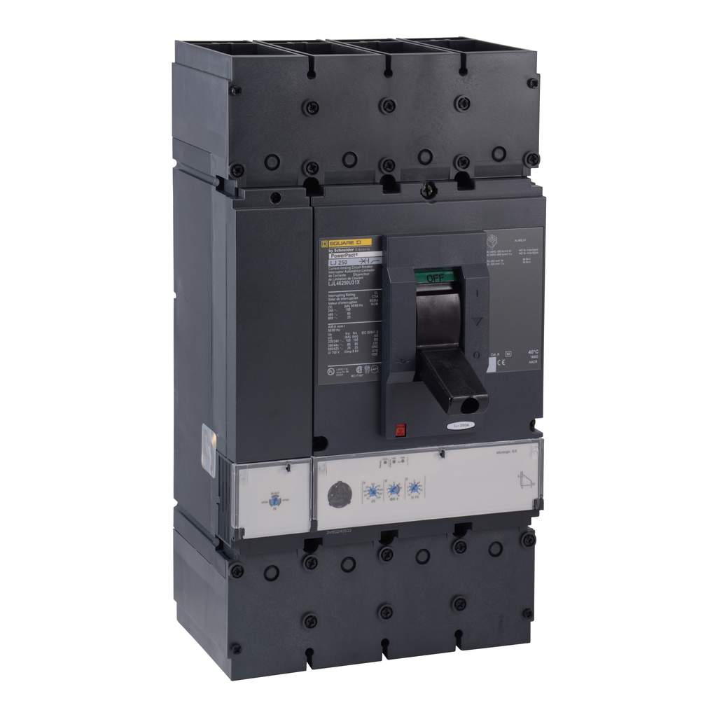 Circuit breaker, PowerPacT L, 250A, 4 pole, 600VAC, 25kA, lugs ...