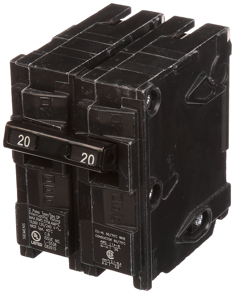 Siemens Q220 2-Pole 120/240 VAC 20 Amp 10 kA Plug-In Common Trip ...