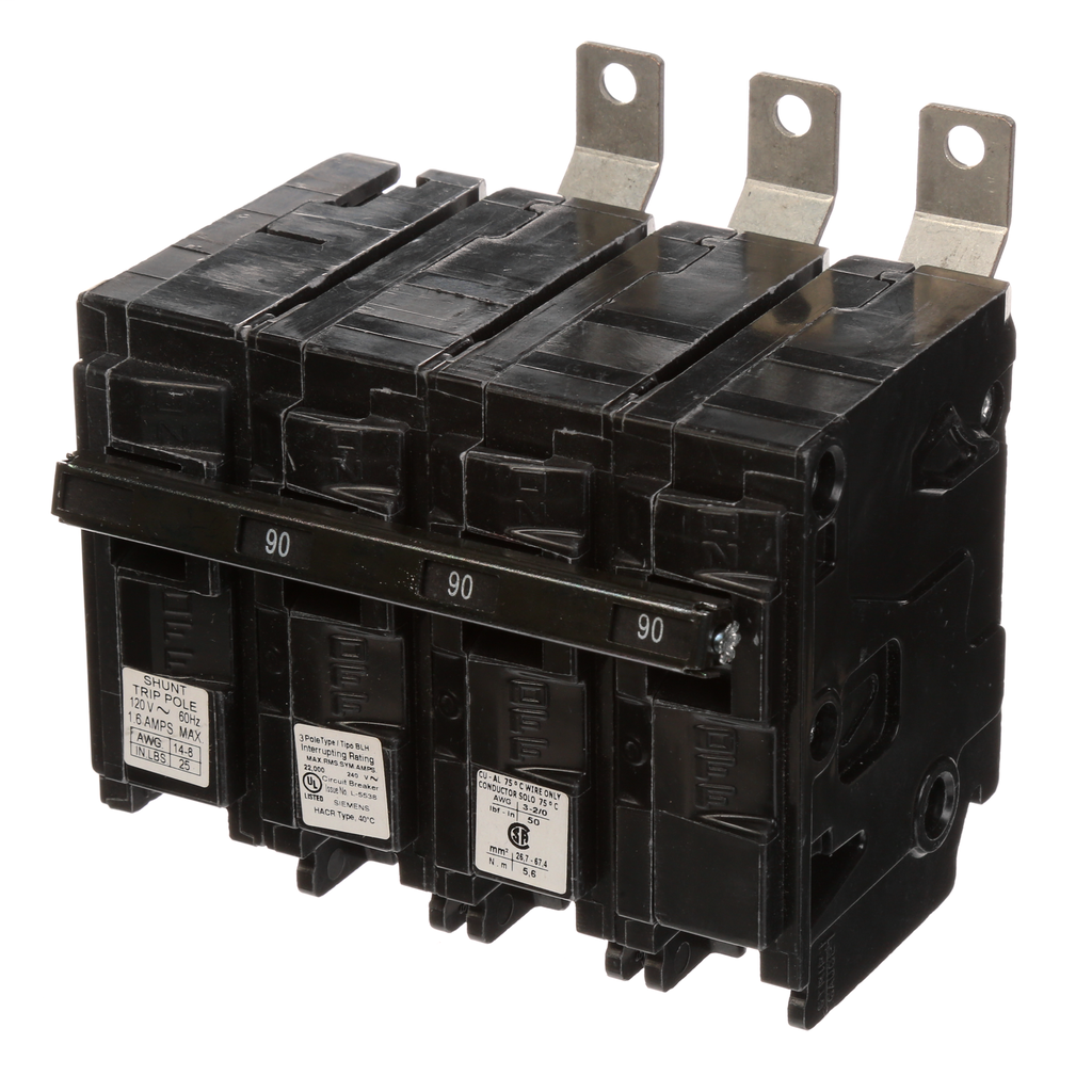 Siemens B390H00S01 3-Pole 90 Amp 240 Volt 22 kA 120 Volt Shunt Trip ...
