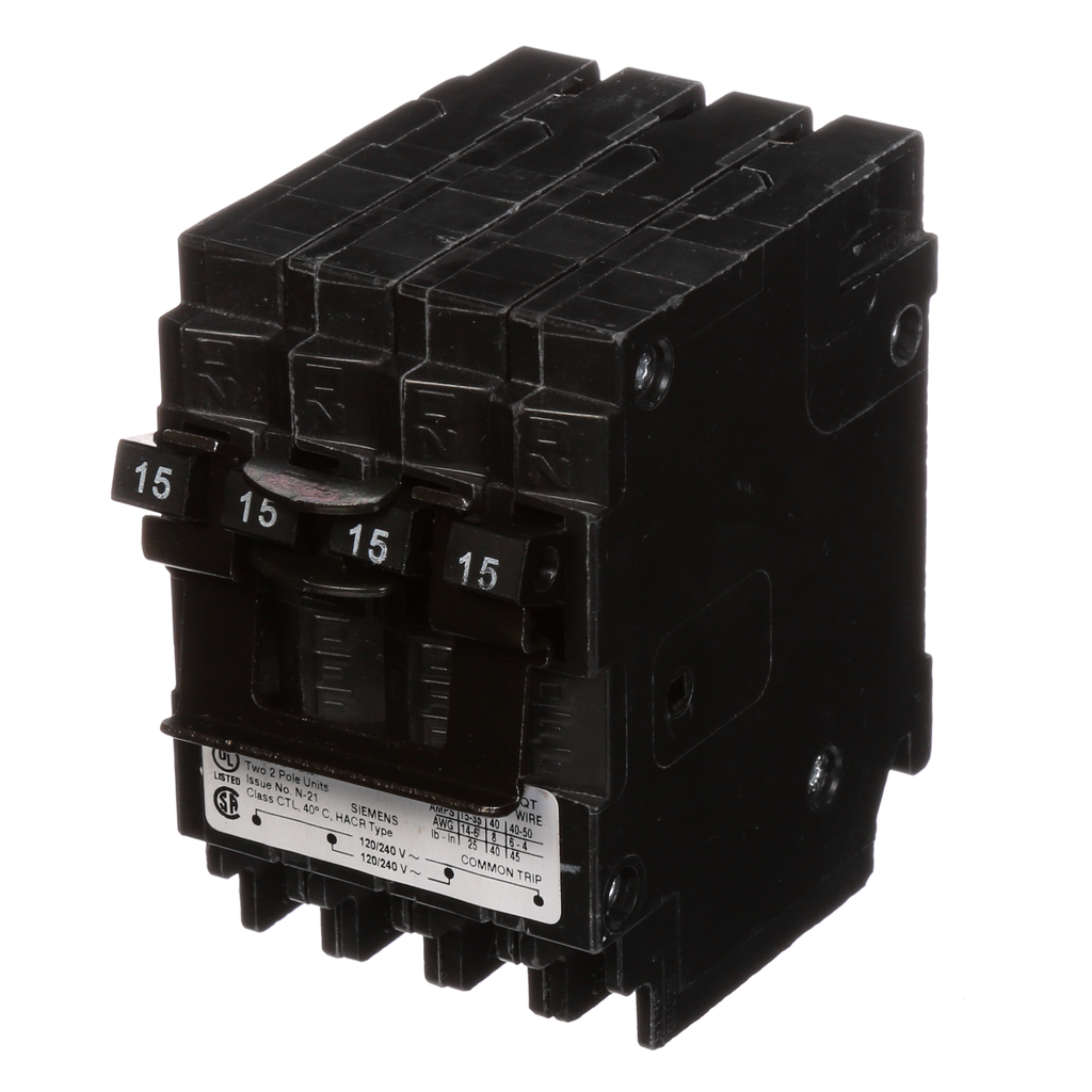 Siemens Q21515CT2 Quadplex Circuit Breaker, 2-Pole 15A-15A Inner-Outer ...