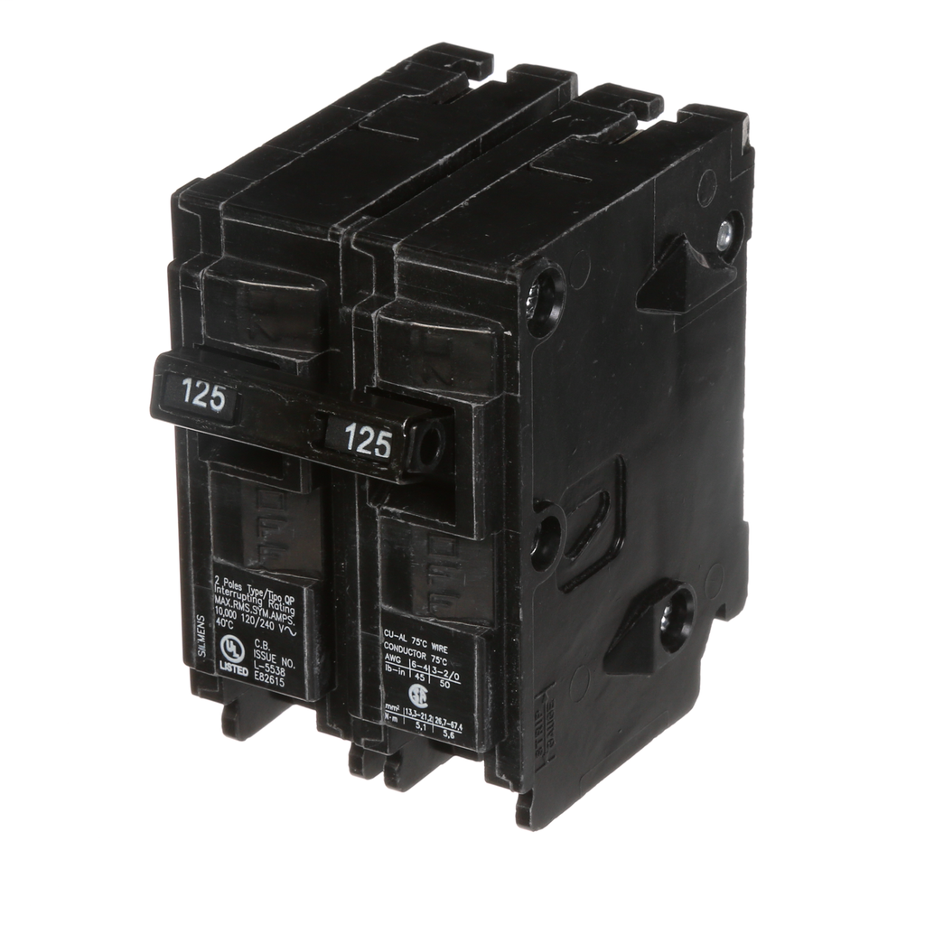 Siemens Q2125 2-Pole 120/240 VAC 125 Amp 10 kA Plug-In Common Trip ...