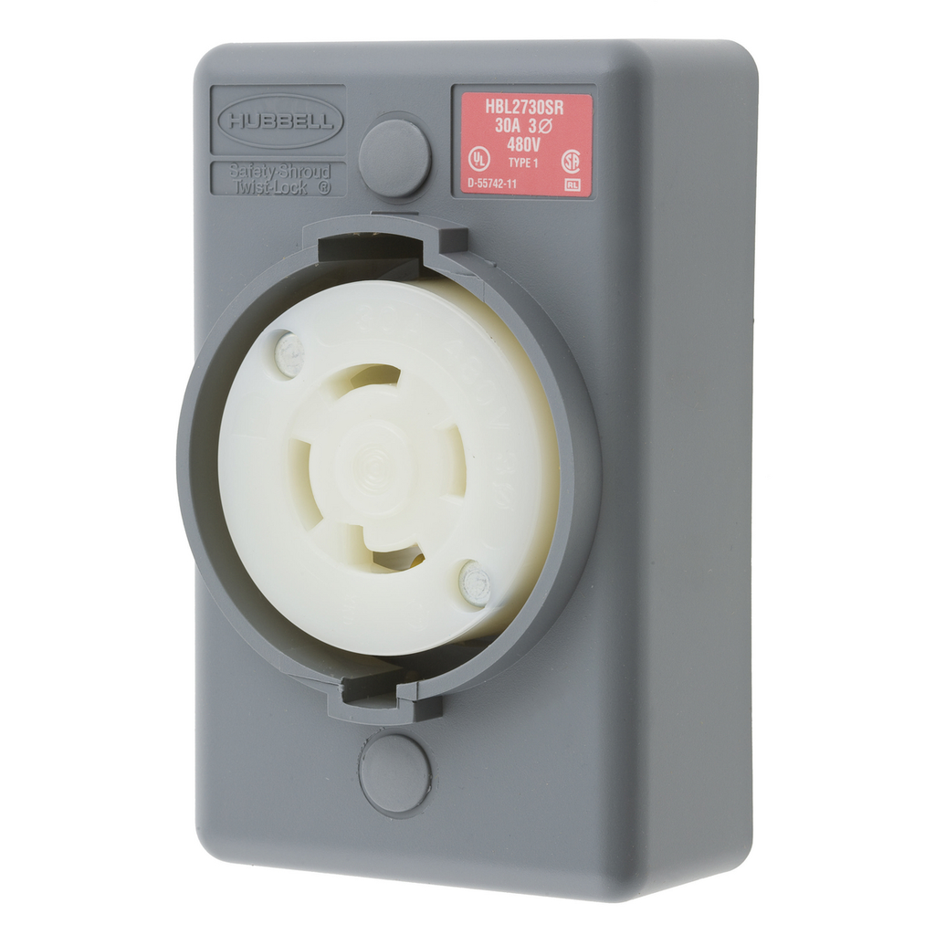 Hubbell HBL2730SR 30 Amp 480 Volt 3-Pole 4-Wire NEMA L16-30R Gray ...