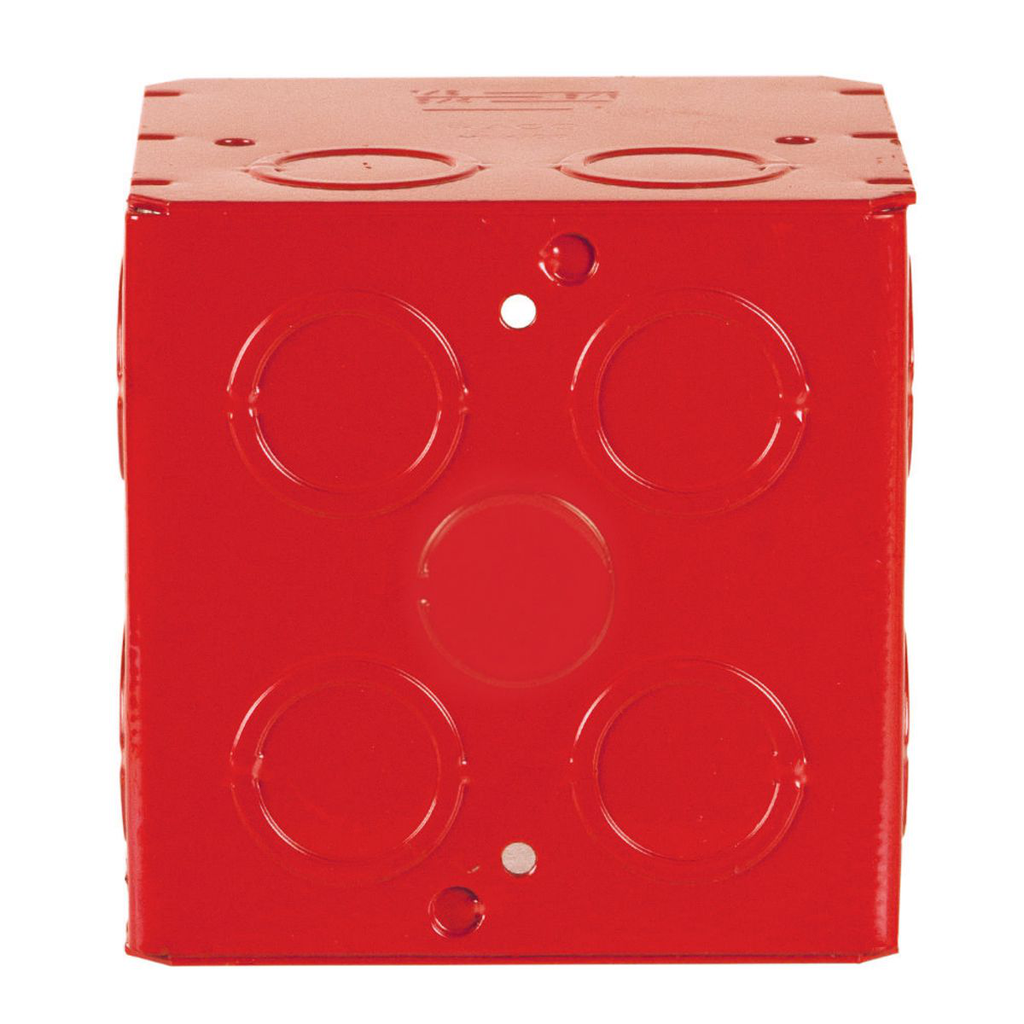 Raco 911-2 4" Square Box, 3-1/2" Deep, Painted Red, 1/2" & 3/4" Side ...