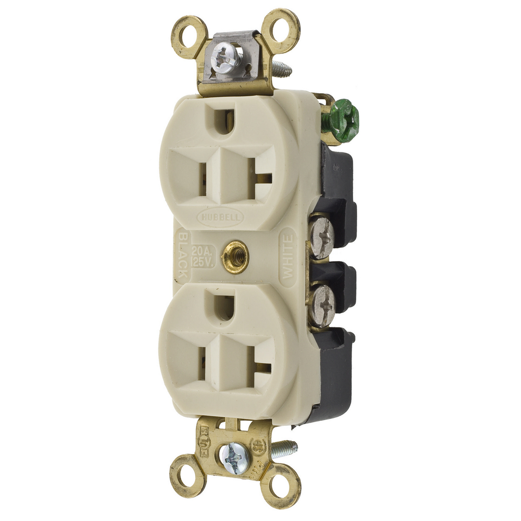 Hubbell HBL5342I 20 Amp 125 Volt 2-Pole 3-Wire NEMA 5-20R Ivory ...