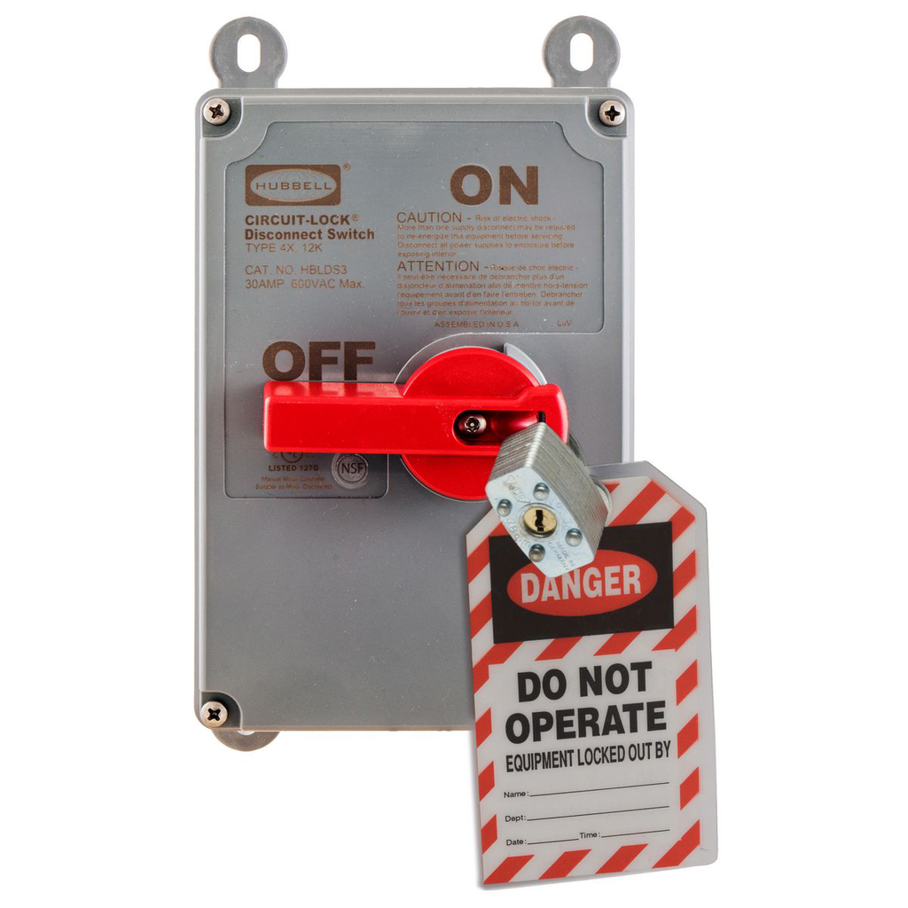 Hubbell HBLDS3AC 30A 600V Circuit-Lock Disconnect Switch w/ Auxillary ...