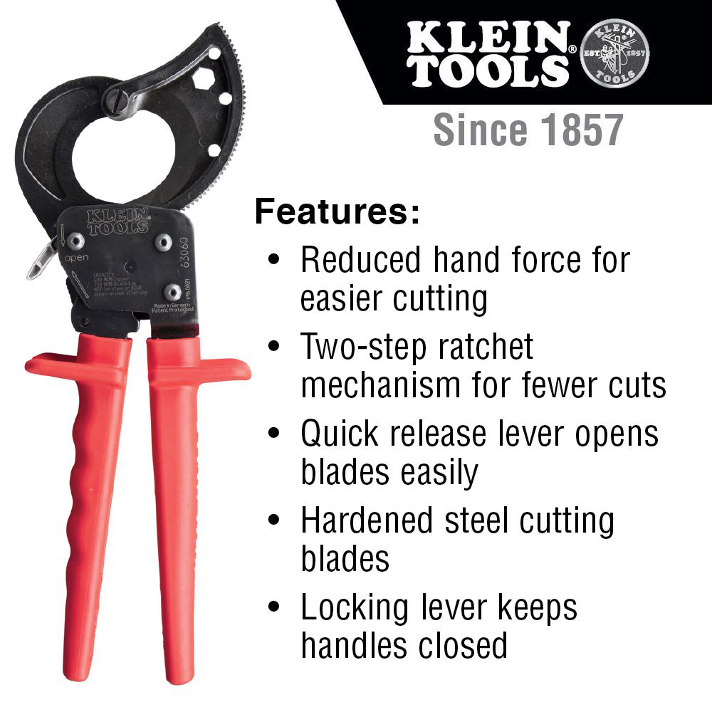 Klein 63060 10-1/4 x 1-1/8 Inch Red Handle Ratcheting Cable Cutter ...