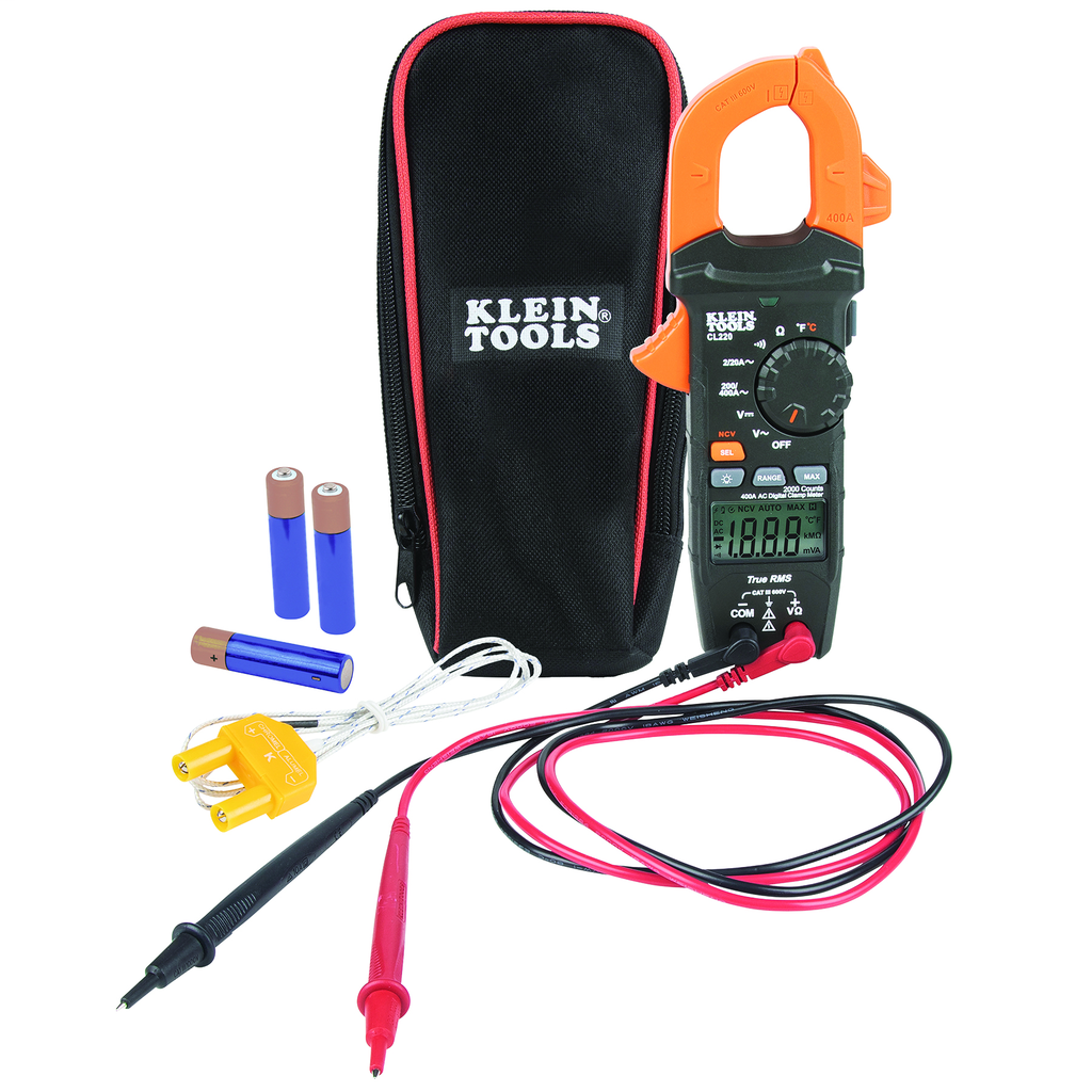 Klein CL220 Digital Clamp Meter, AC Auto-Ranging 400 Amp with Temp ...
