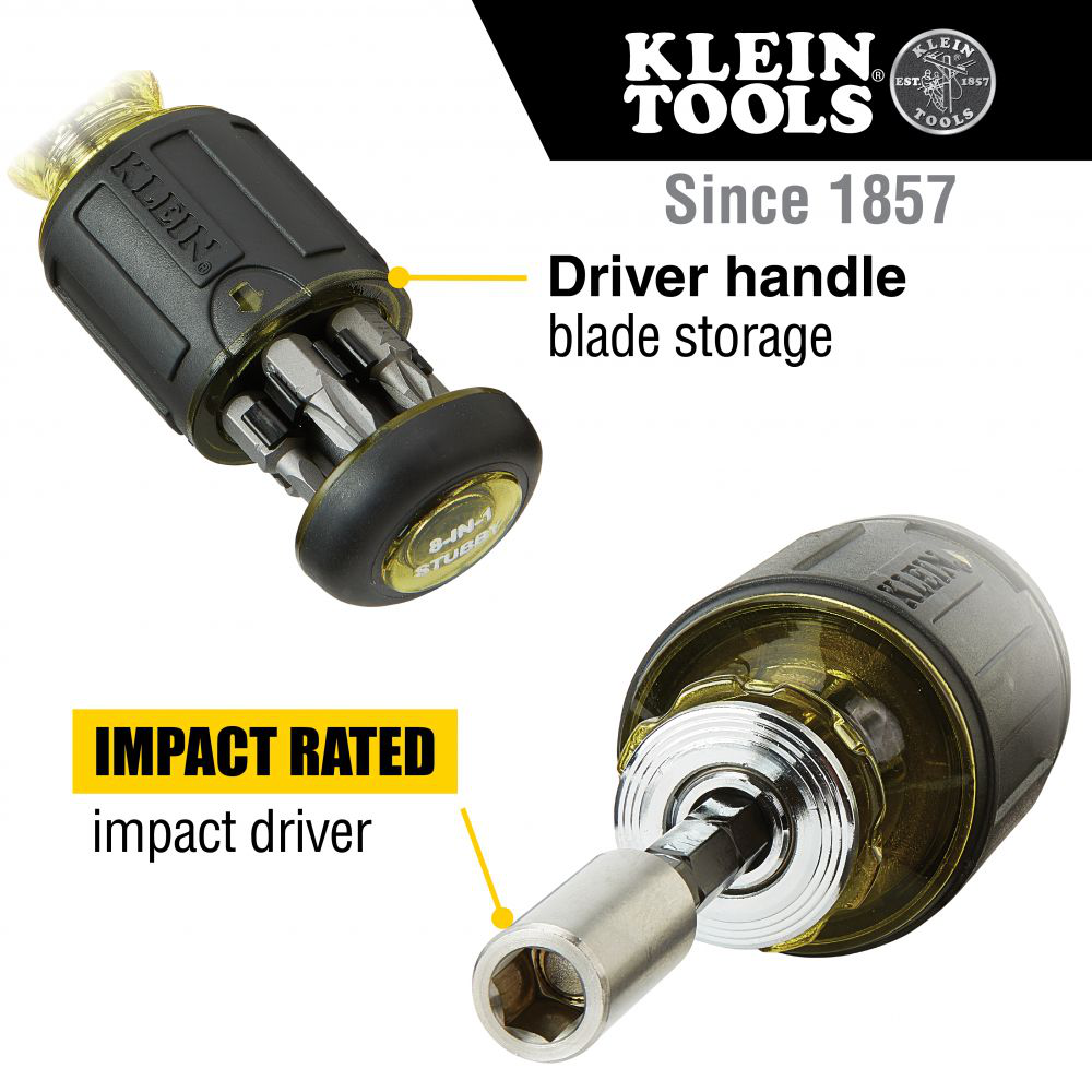 Klein 32308 8-in-1 Multi-Bit Adjustable Length Stubby Screwdriver ...
