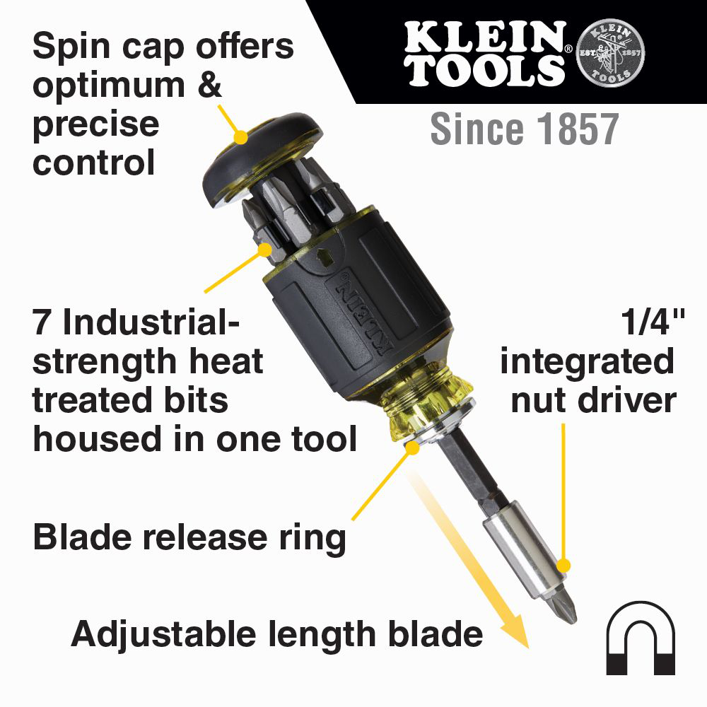 Klein 32308 8-in-1 Multi-Bit Adjustable Length Stubby Screwdriver ...