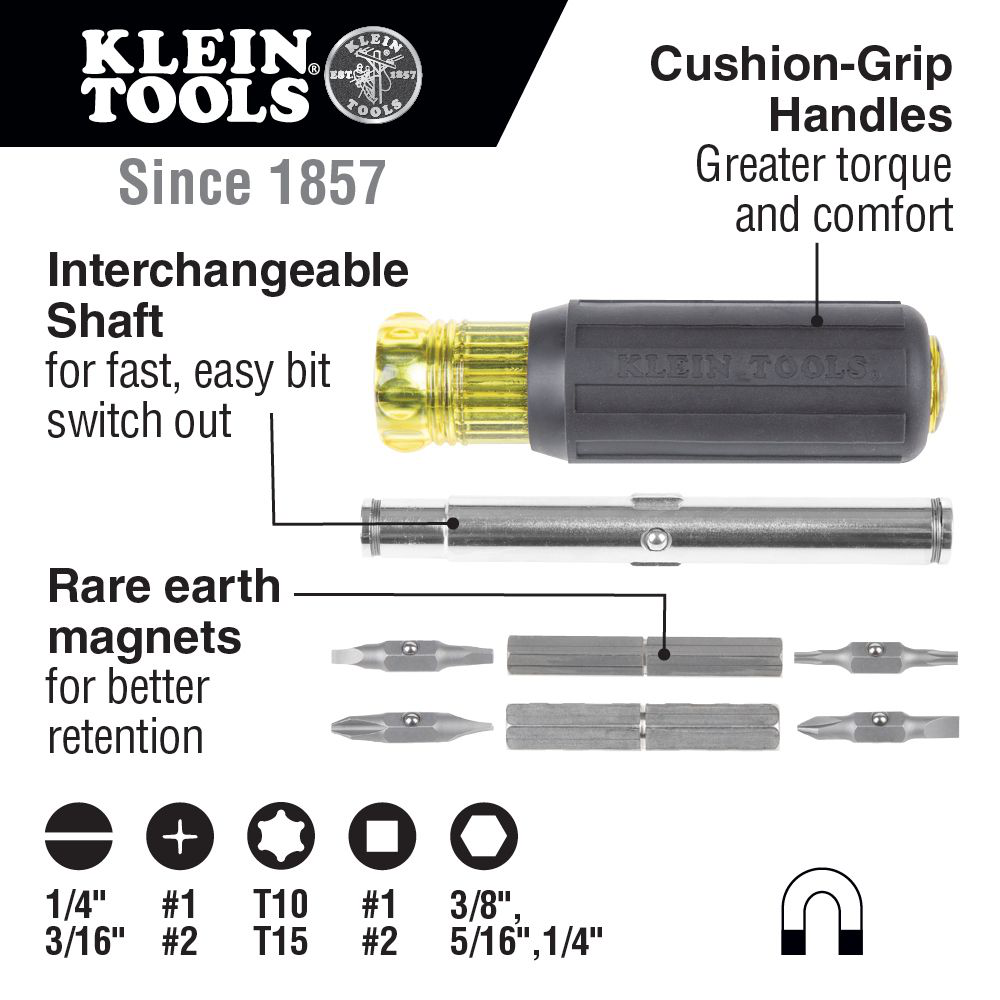 Klein 32500MAG 11-in-1 Magnetic Screwdriver / Nut Driver | Viking Electric