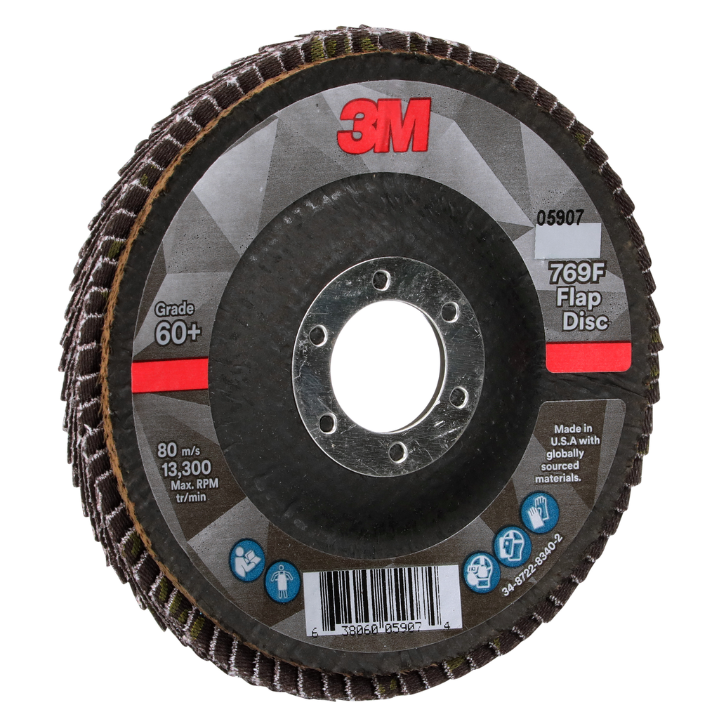 3M Flap Disc 769F, 60+, T29, 4-1/2 in x 7/8 in, 10 ea/Case - Welders Supply & Gases
