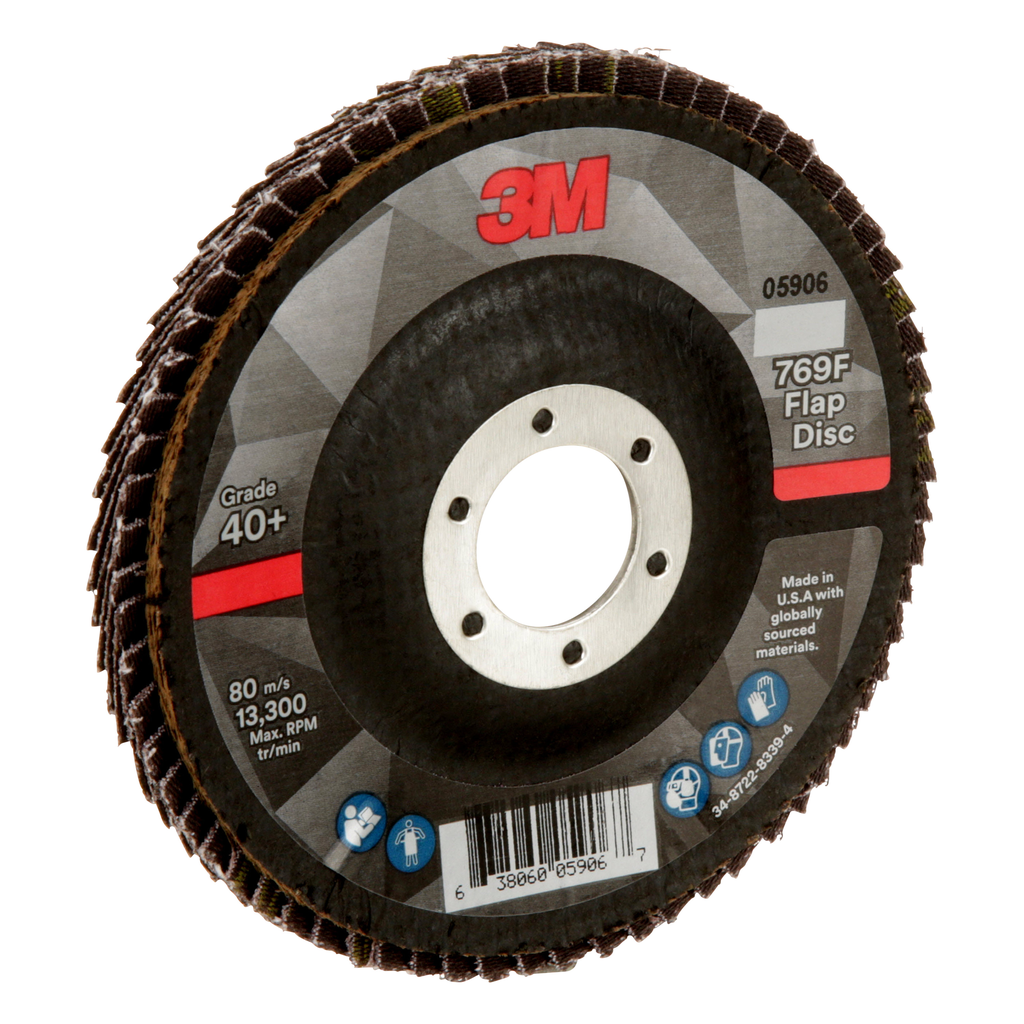 3M Flap Disc 769F, 40+, T29, 4-1/2 in x 7/8 in, 10 ea/Case - Welders Supply & Gases