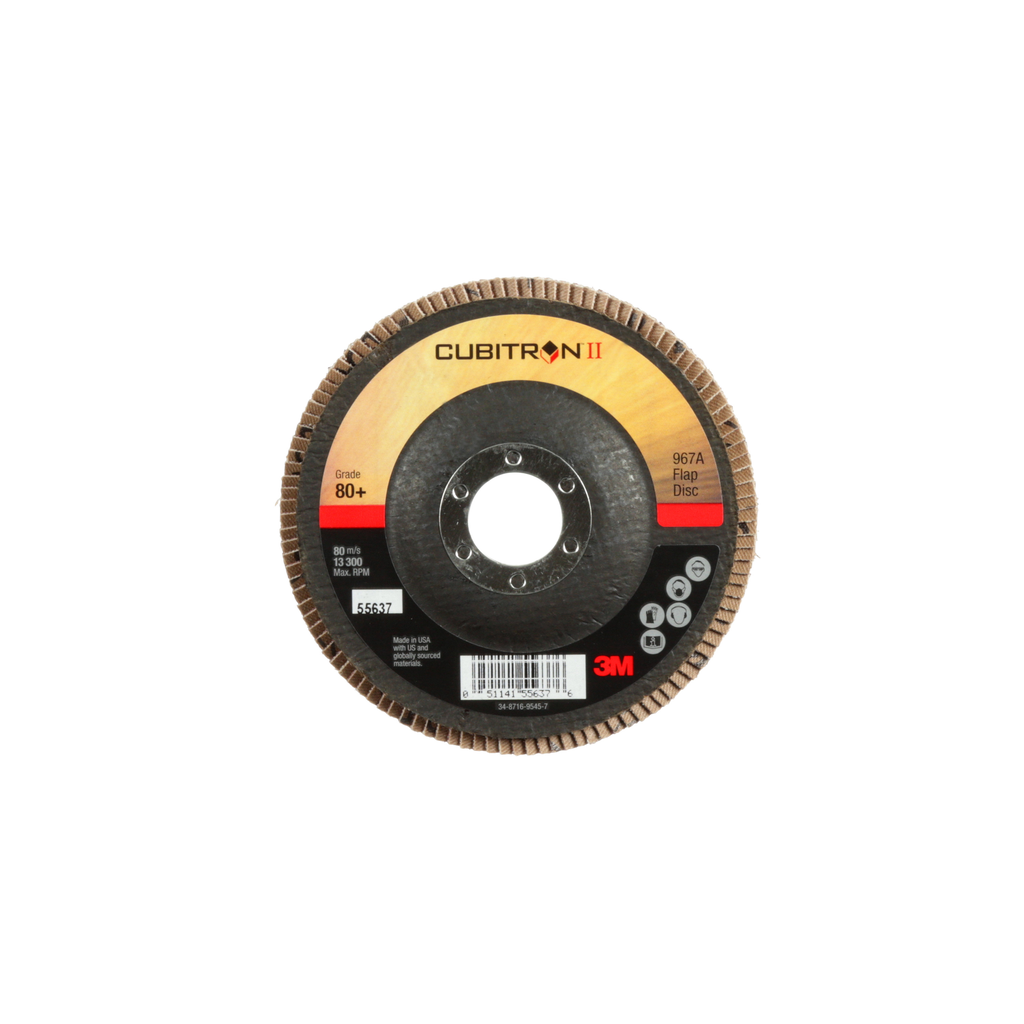 3M Cubitron II Flap Disc 967A, 80+, T27, 4-1/2 in x 7/8 in, Giant, 10 ...