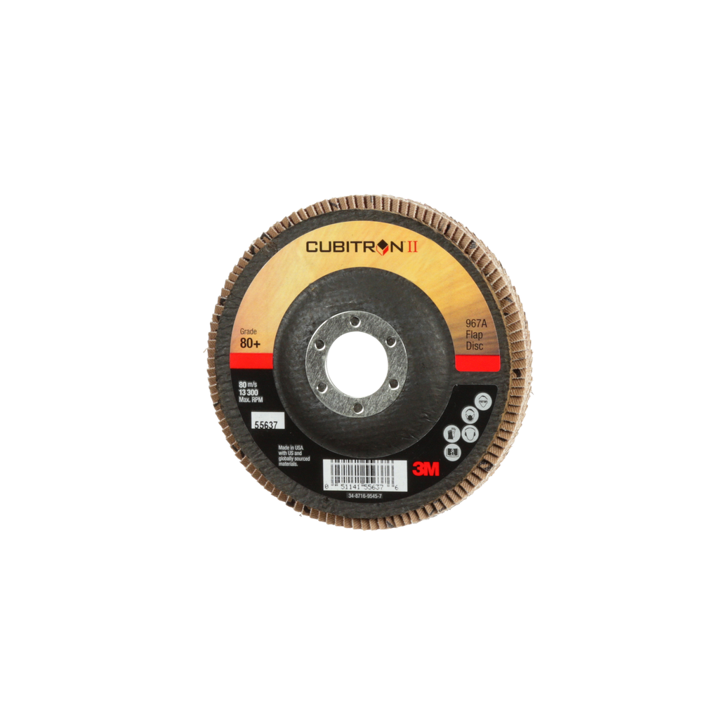 3M Cubitron II Flap Disc 967A, 80+, T27, 4-1/2 in x 7/8 in, Giant, 10 ...