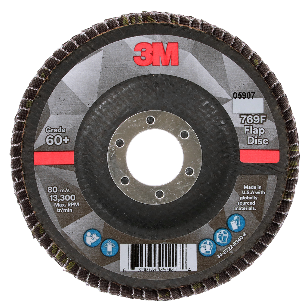 3M Flap Disc 769F, 60+, T29, 4-1/2 in x 7/8 in, 10 ea/Case - Welders Supply & Gases