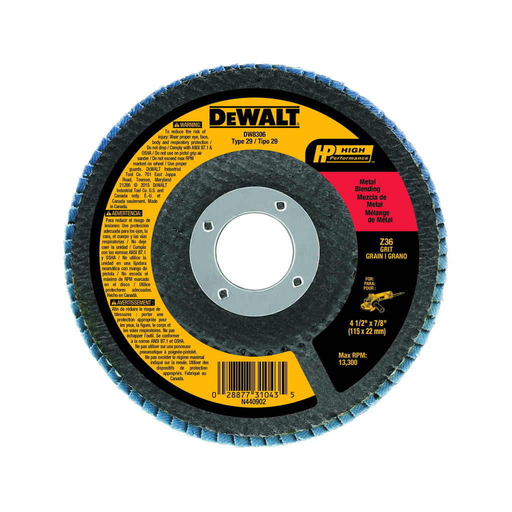 DeWalt DW8306 4-1/2" x 7/8" 36g type 29 HP flap disc | Cooper Electric