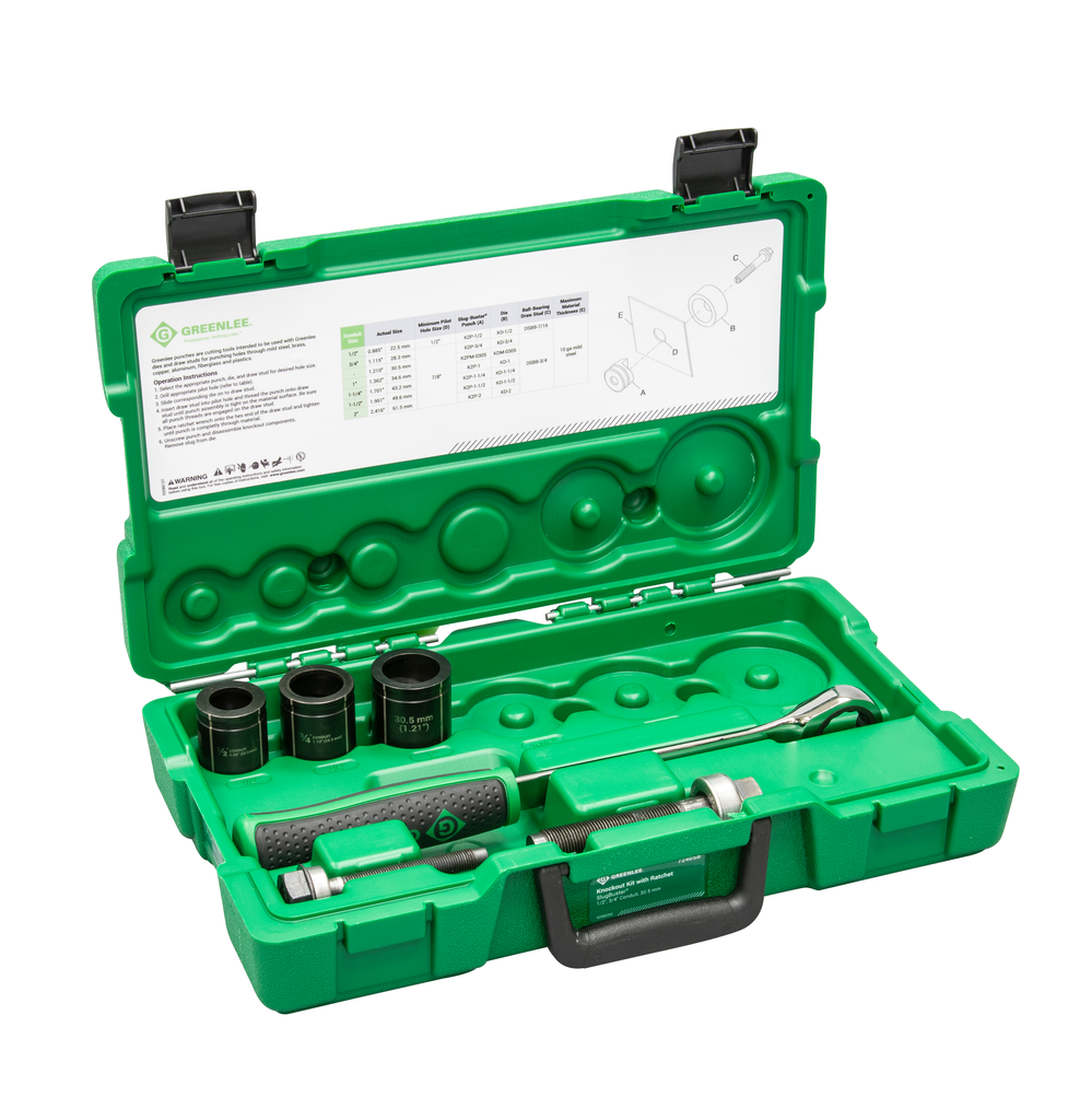 Greenlee 7238SB 1 2 to 2 Ratchet Knockout Punch Driver Kit Crawford Electric Supply