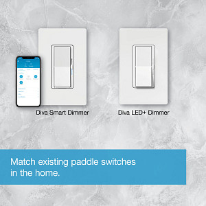 Lutron DVRF-6L-WH Diva Smart Paddle Dimmer, Single-Pole / 3-Way, White ...