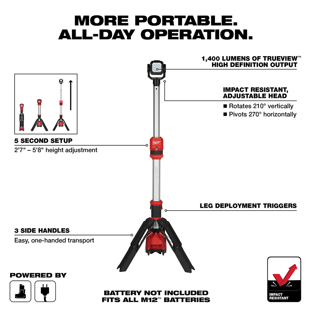 Milwaukee 2132-20 M12™ ROCKET™ Dual Power Tower Light | Cooper Electric