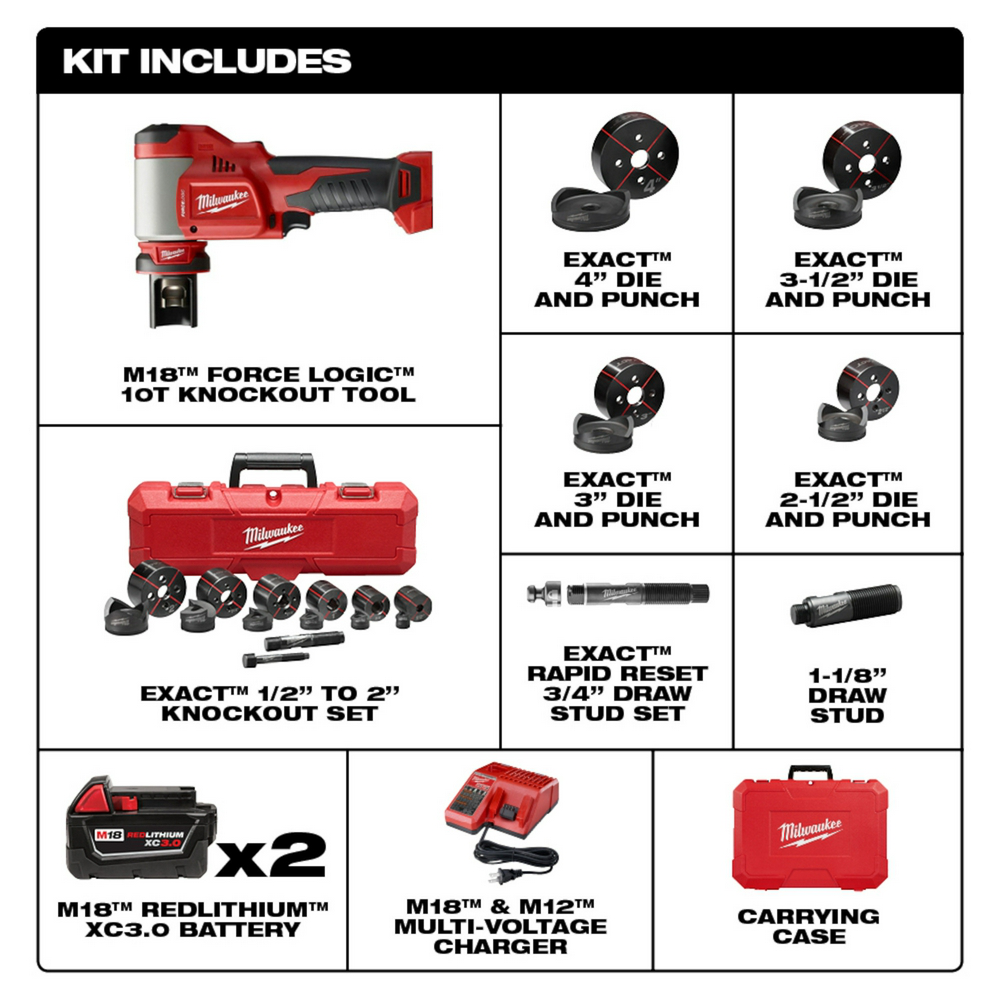 Milwaukee 2676-23 FORCELOGIC M18™ 10-Ton Knockout Tool Kit, 1/2 Milwaukee 2676-23 FORCELOGIC M18™ 10-Ton Knockout Tool Kit, 1/2