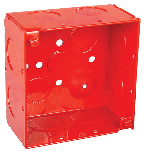 Garvin 52171-3/4RED 4" Square Junction Box, Red, 2-1/8" Deep, (8) 3/4 ...