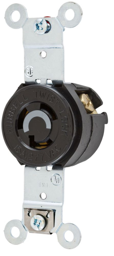 Hubbell HBL4760 15 Amp 277 VAC NEMA L7-15R Black Nylon Single Locking Receptacle | Viking Electric