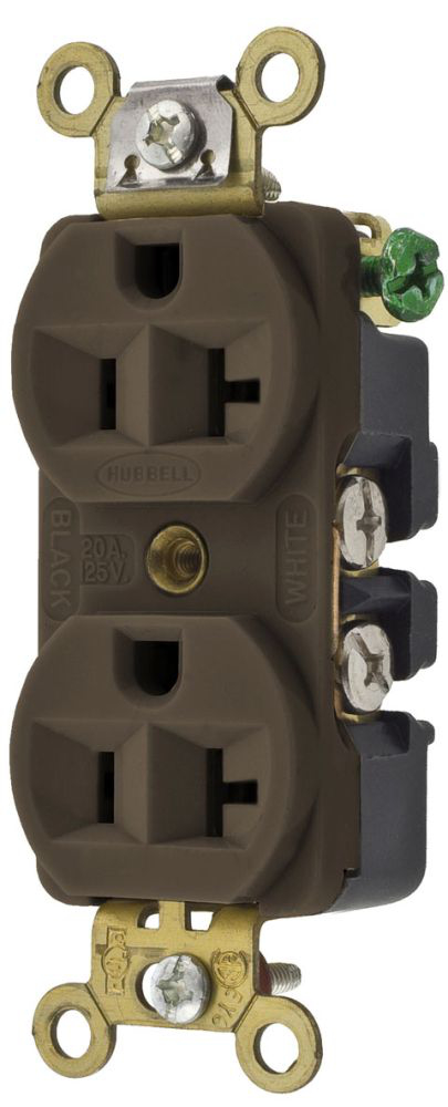 Hubbell HBL5352 Brown 20A 125V Duplex Receptacle. Extra Heavy Duty ...